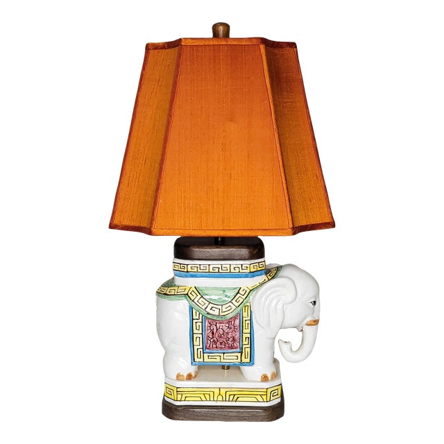 Vintage Porcelain Elephant Table Lamp With Shade | Chairish