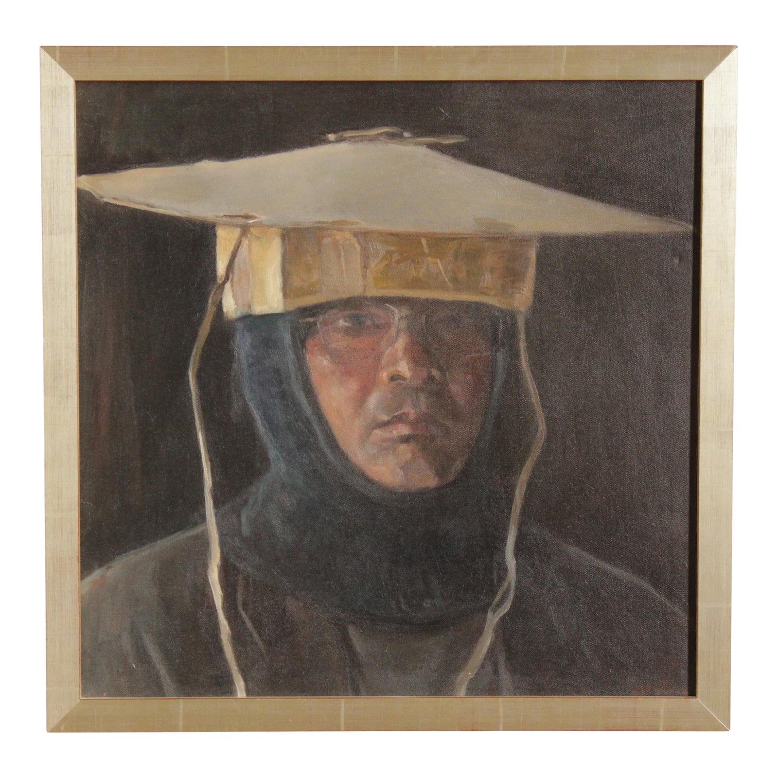 Qimin Liu Contemporary Oil Painting Portrait, 'Man with Odd Hat' | Chairish