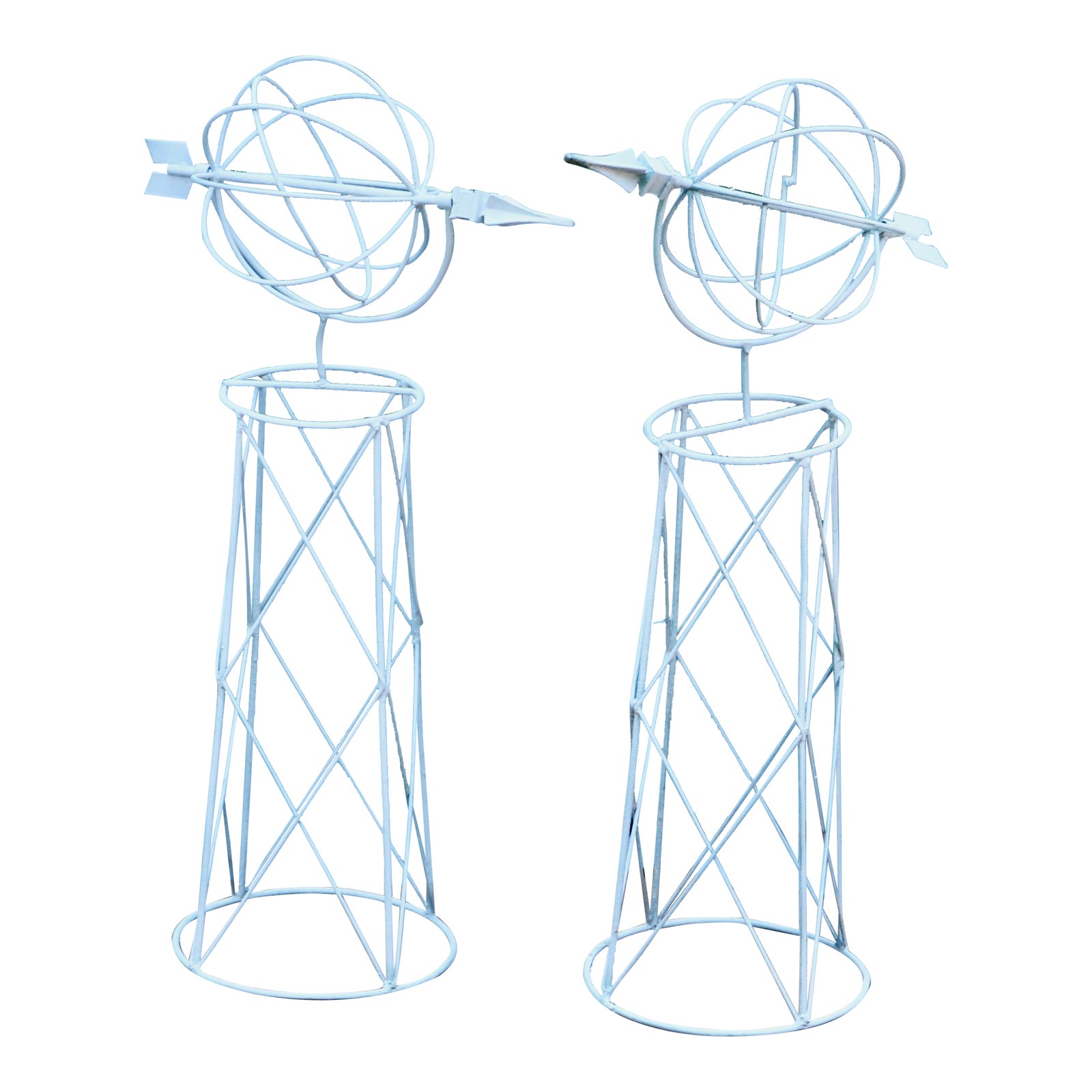Mid 20th Century White Wire Topiary Frames With Globe and Arrow - A ...