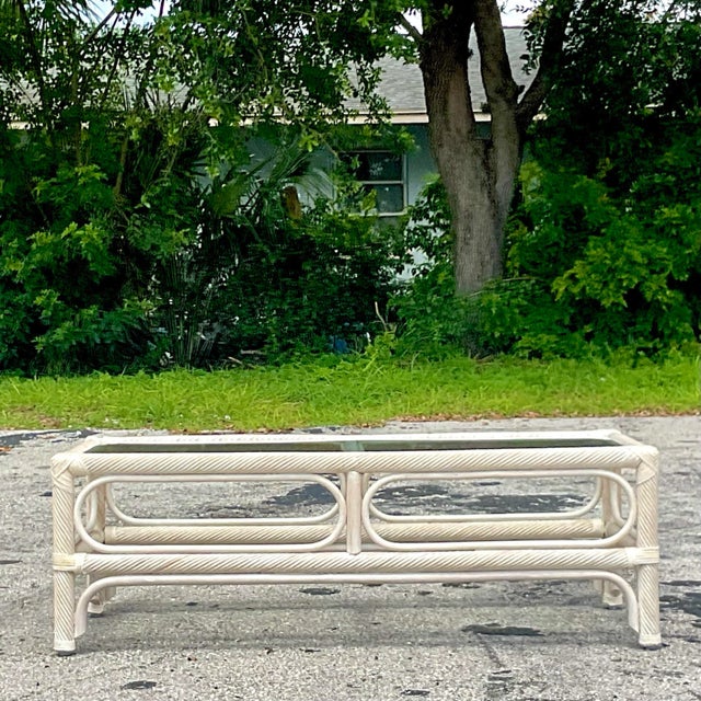 Vintage Coastal Cerused Pencil Reed Coffee Table | Chairish