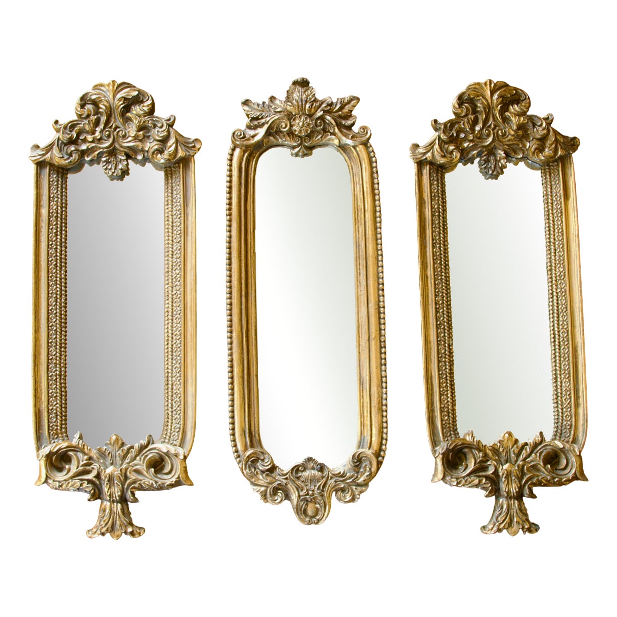 French Baroque Triptych of Mirrors, 19th Century, Set of 3 | Chairish