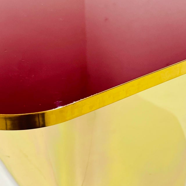 1980s Brass & Garnet Lacquer Flip Top Console Table | Chairish