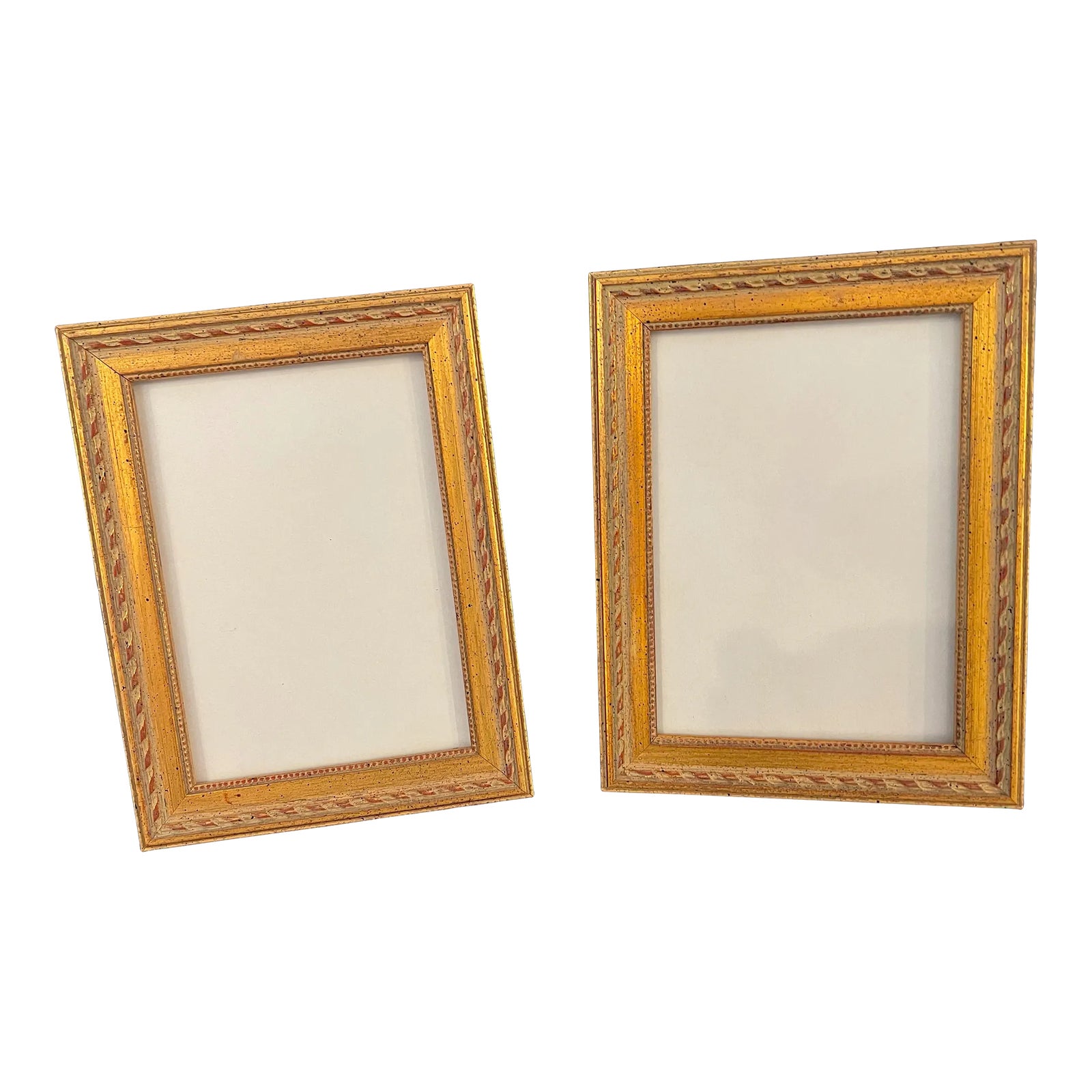 Pair of Vintage Italian Gold Wood Picture Frames Under Glass | Chairish