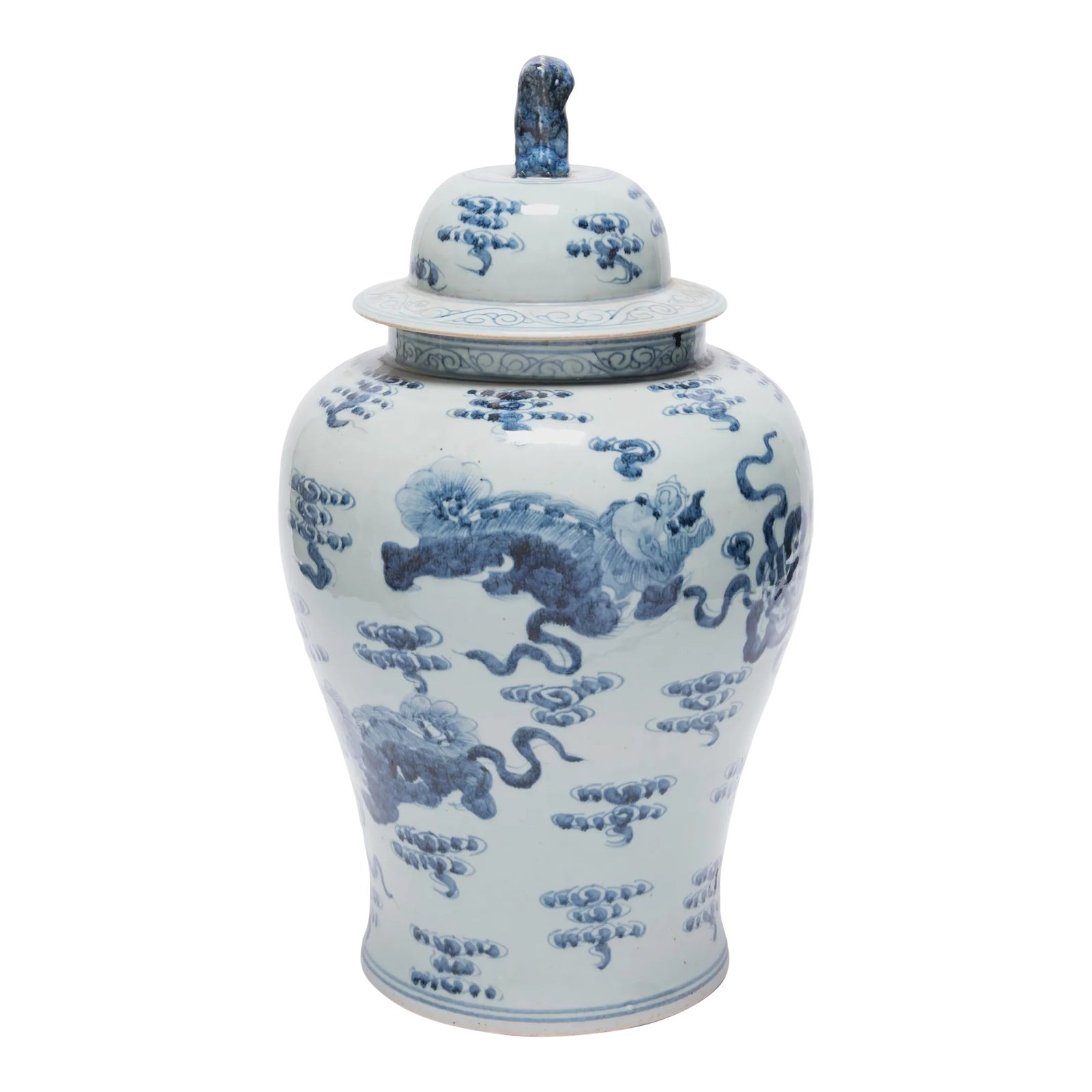 Early 21st Century Blue and White Shizi Jar | Chairish