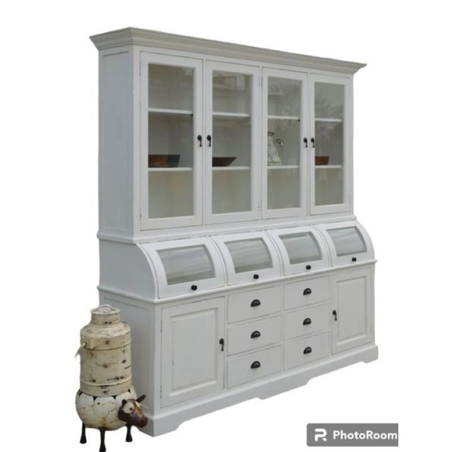 Farmhouse Distressed White Kitchen Pantry | Chairish