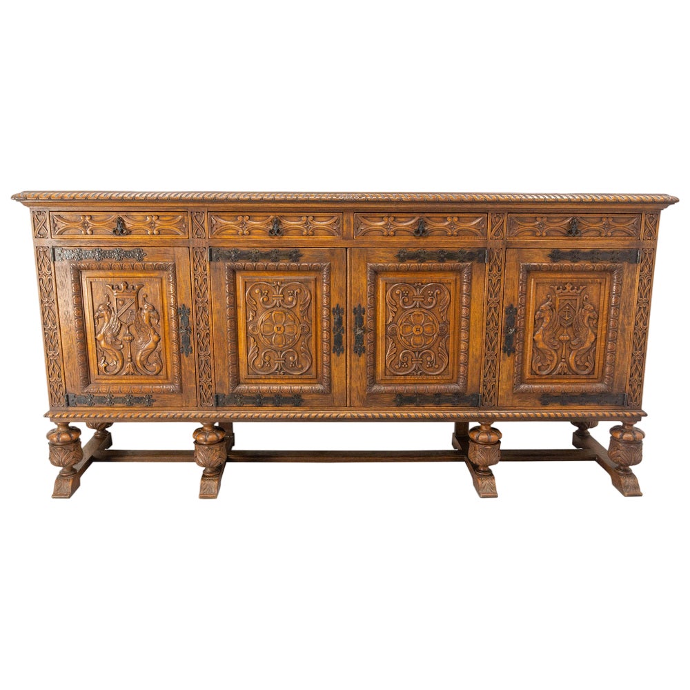 Spanish Oak and Hammered Wrought Iron Buffet with Fours Drawers and ...
