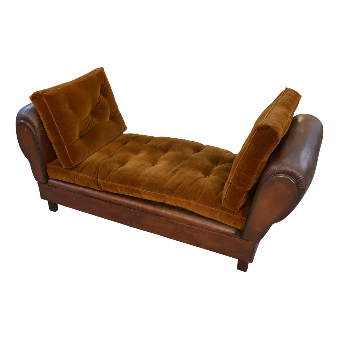 Leather Convertible Club Bench with Velvet Seats, 1920s | Chairish