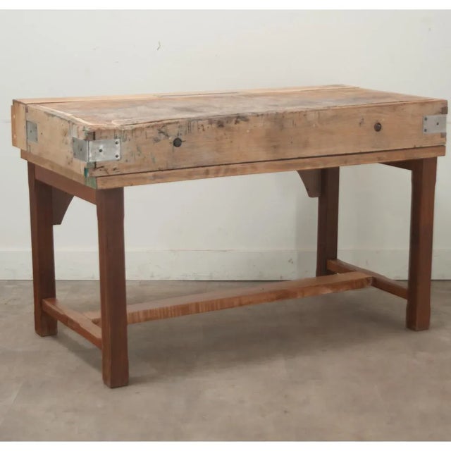 French Oak and Pine Butcher Block Table | Chairish