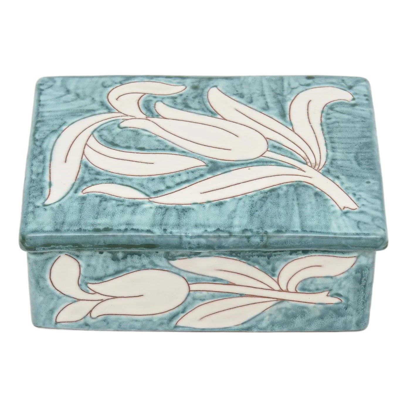 Vintage Italian Raymor Ceramic Flower Lidded Box Turquoise and White ...