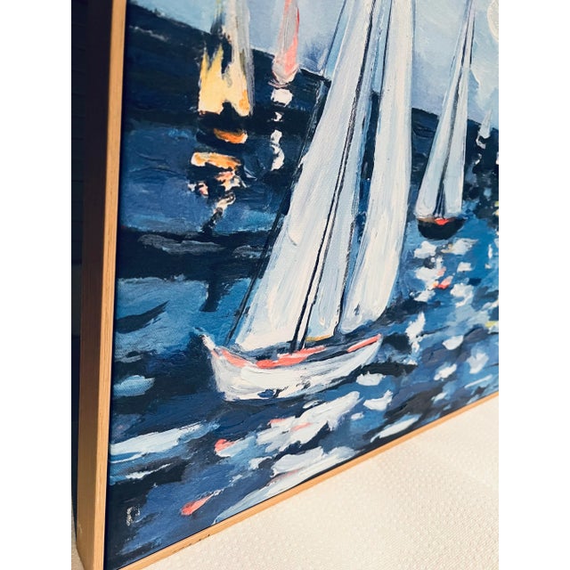 Hand Embellished Seascape Abstract Sailboats at Sea Giclee on Canvas ...