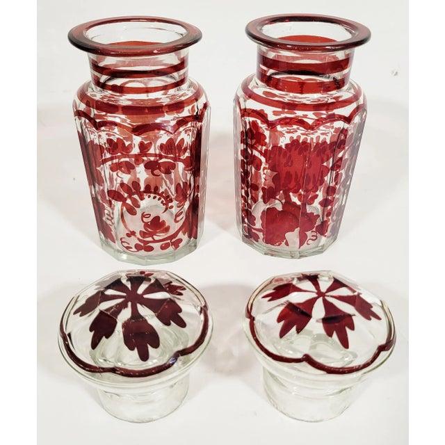 Antique English Jam Preserve Cruet Set W. Pair Ruby Glass Bottle Jars ...