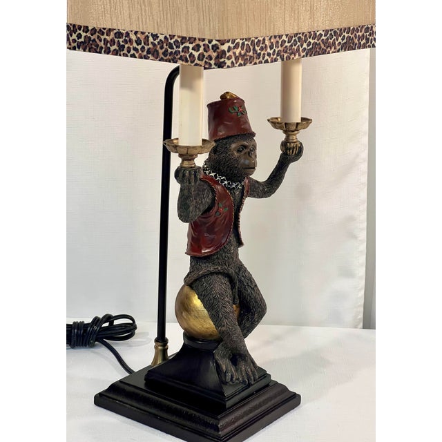 Vintage Maitlyn-Smith Style Bellhop Monkey Table Lamp With Leopard ...