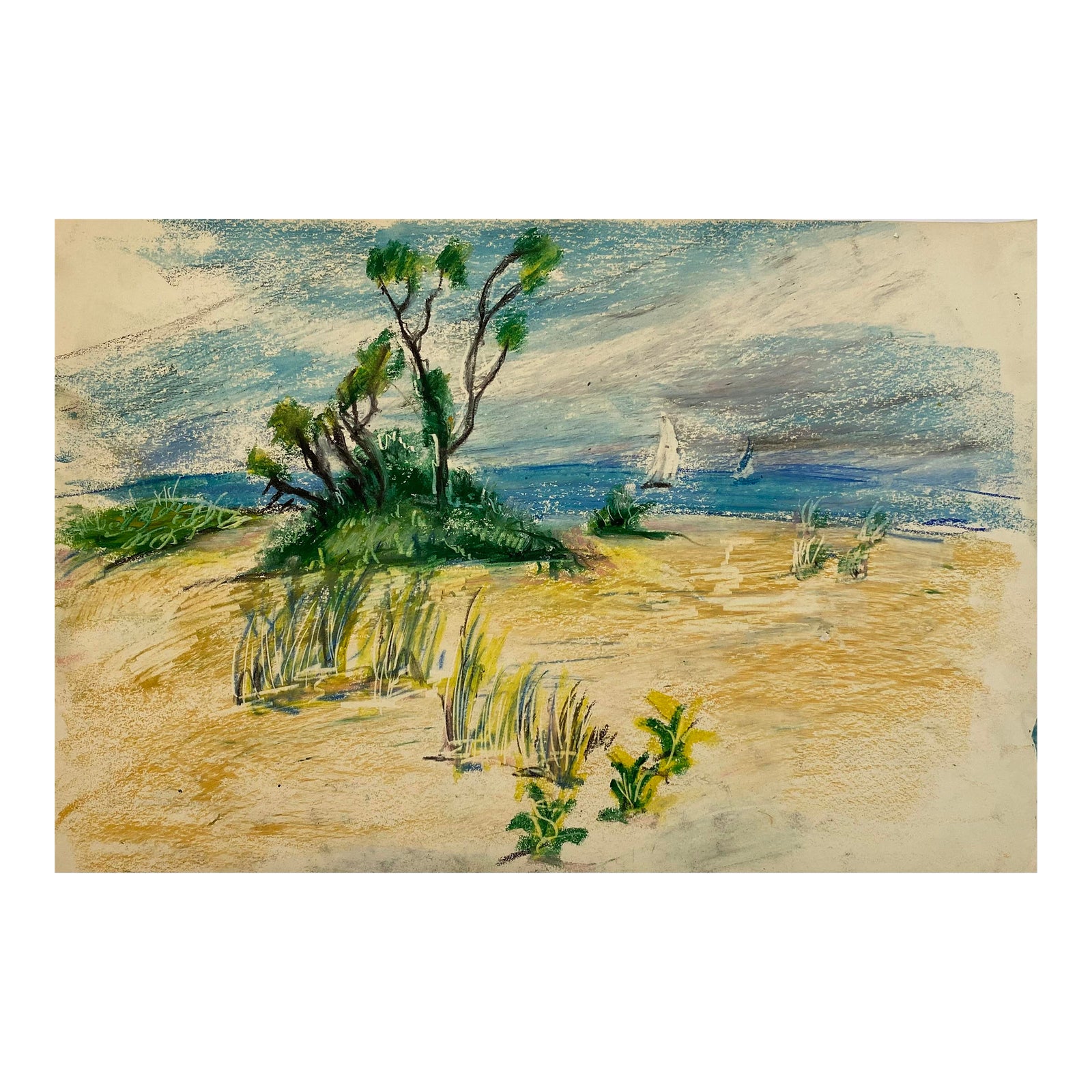 Alexandra Merker Beach Landscape Pastel | Chairish