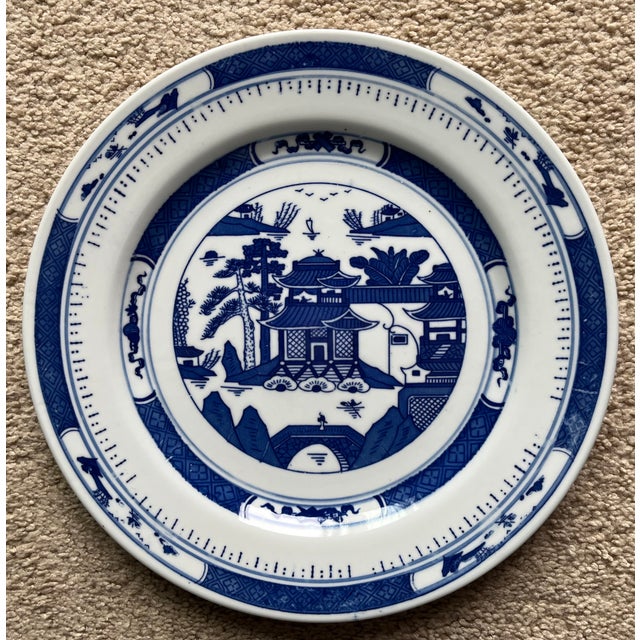 Vintage Canton Style Blue & White Dinner Plate-2 Available | Chairish
