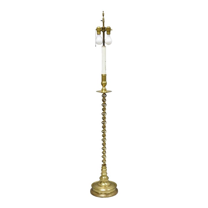 Vintage English Brass Spiral Barley Twist Candlestick Pole Floor Lamp ...