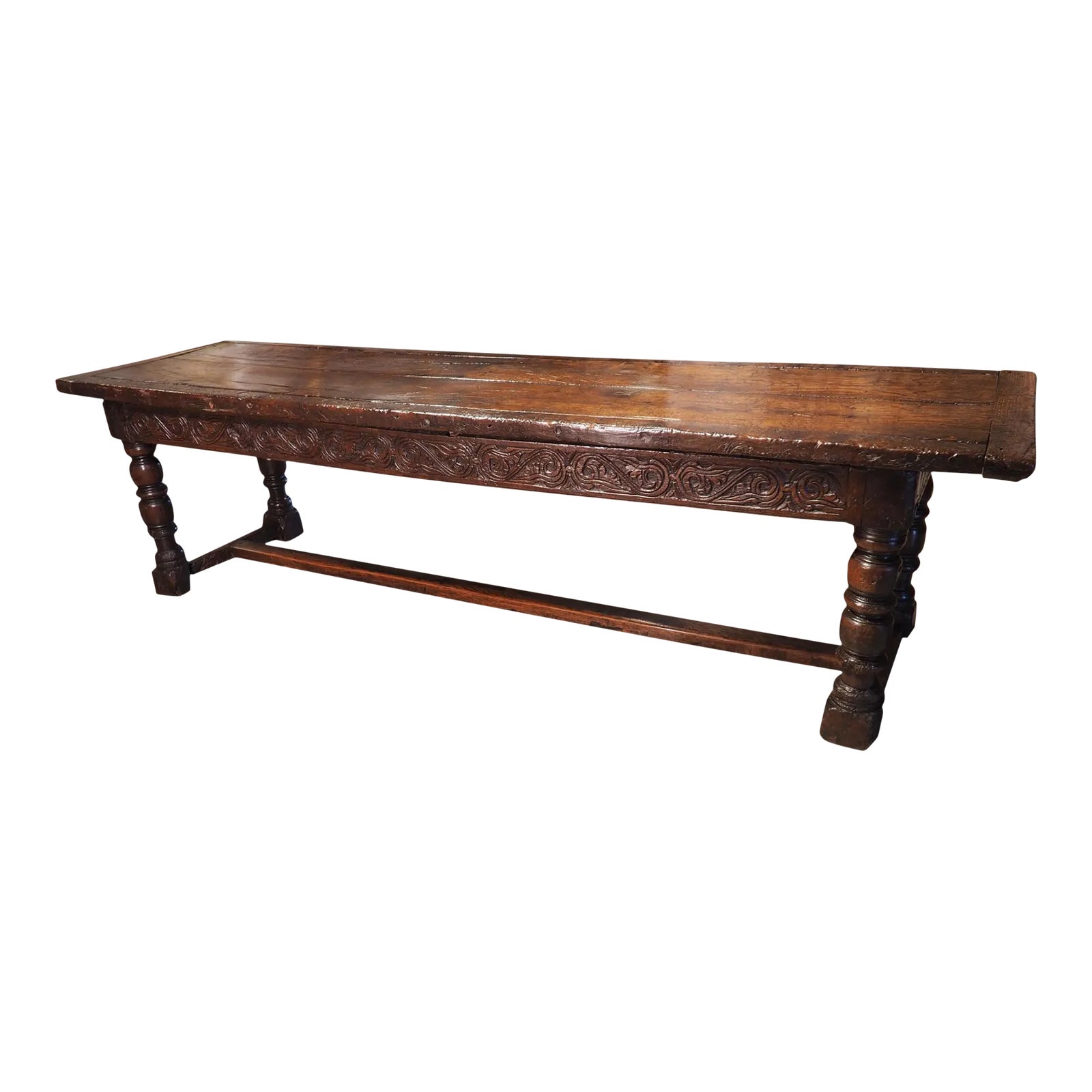A Long 17th Century Carved Oak Baluster Leg Table From Flanders | Chairish
