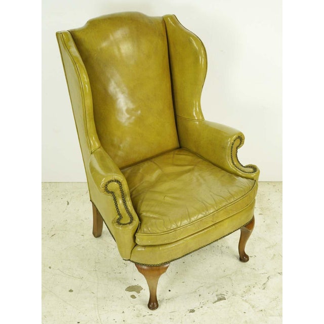 Mid Century Studded Yellow Leather Wingback Arm Chair | Chairish