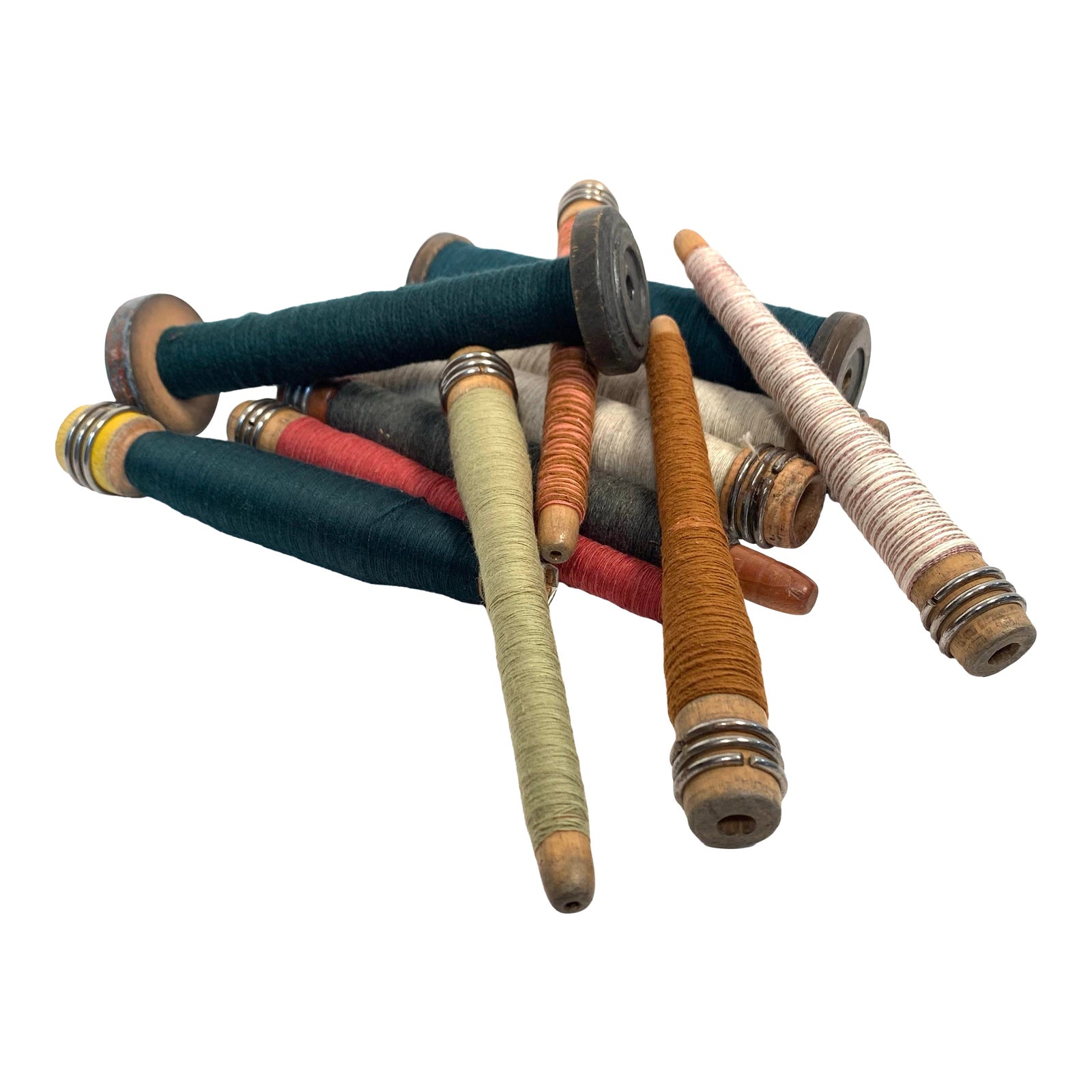 Mid-20th Century Wooden Industrial Quills With Earth Tone Thread Set of ...