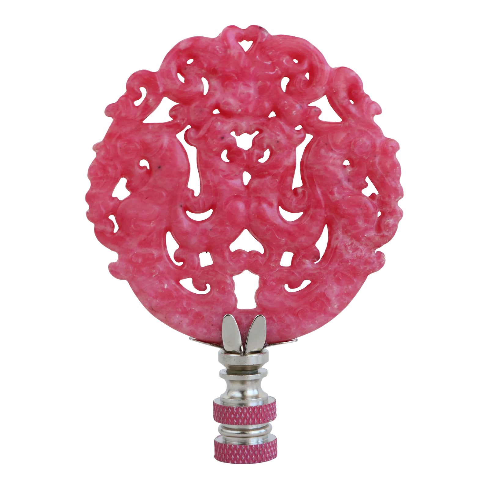 Chinese Carved Stone Lamp Finial on Chrome Hardware | Chairish