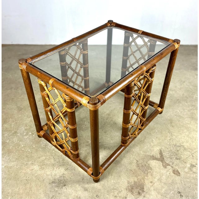 1970’s Ficks Reed StylenBamboo and Rattan Side Table With Glass Top ...