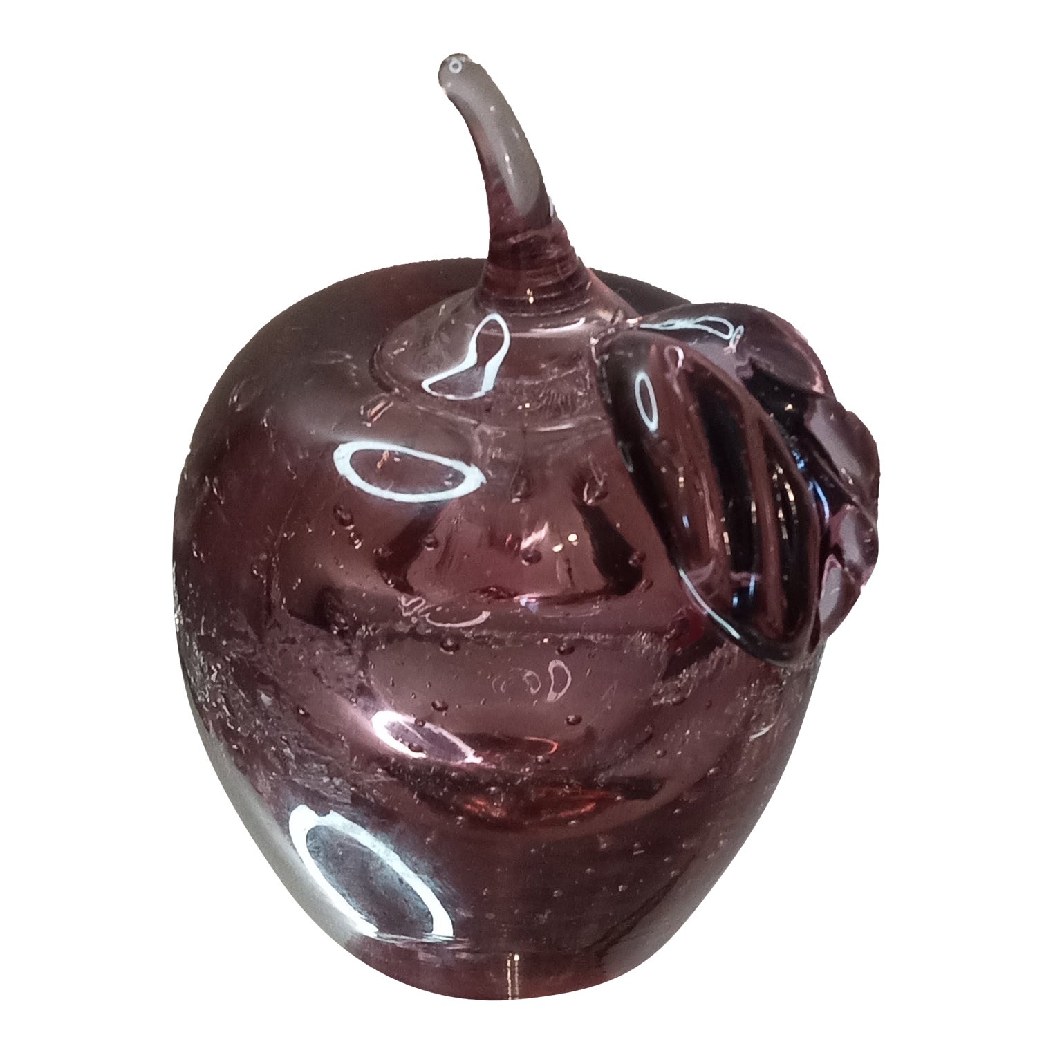 1980s Signed Maxwell Crystal Tiffin Amethyst Sommerso Apple Paperweight ...