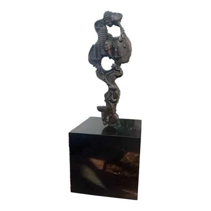 89 Inches Tall Large Bronze Sculpture on Mable Base 1996 | Chairish
