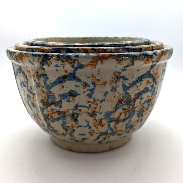 Antique Red Wing Spongeware Paneled Stoneware Nesting Bowls Set of ...