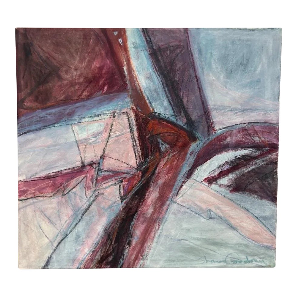 Late Mid Century 4' X 4' Abstract Painting on Canvas Signed Sharon ...