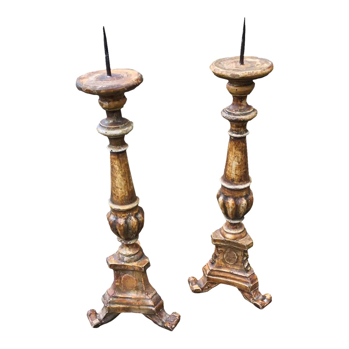 Late 19th Century French Carved & Gilded Wood Pricket Sticks - A Pair ...