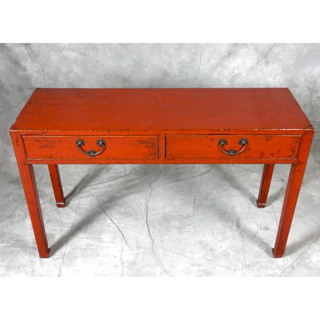 Antique Tibetan Red Lacquer 2 Drawer Console Desk Table | Chairish