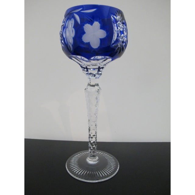 Beyer Sapphire Blue Cut Crystal Grape Design Bohemian 8.25" Hock Wine ...