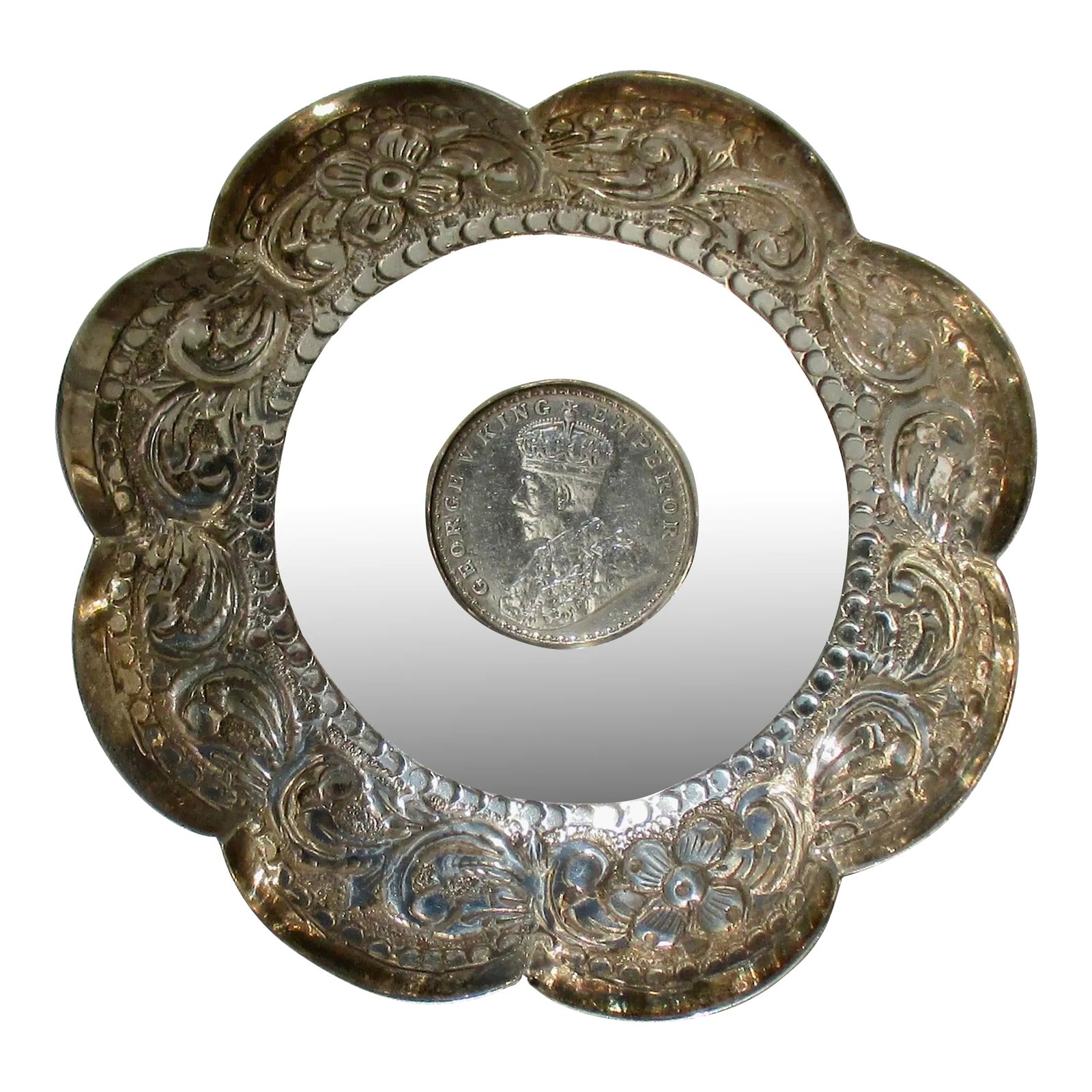 Sterling Silver Indian Rupee Tipping Tray Dated 1919 | Chairish