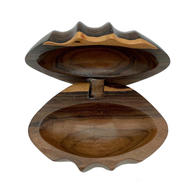 1970s Studio Crafted Wood Clamshell Ring Jewelry Box | Chairish