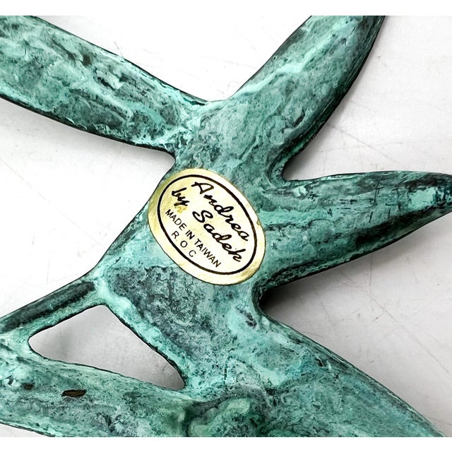 Vintage Verdigris Brass Birds on Bamboo Figurine and Flower Frog by ...