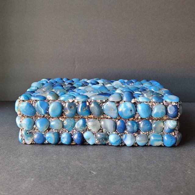 Mid 20th Century Large Vintage Blue Agate Stone Covered Decorative Box ...