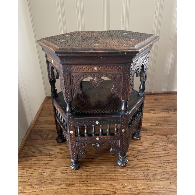 Late 19th Century Antique Moroccan Octogon Table Carving Mop Inlay ...