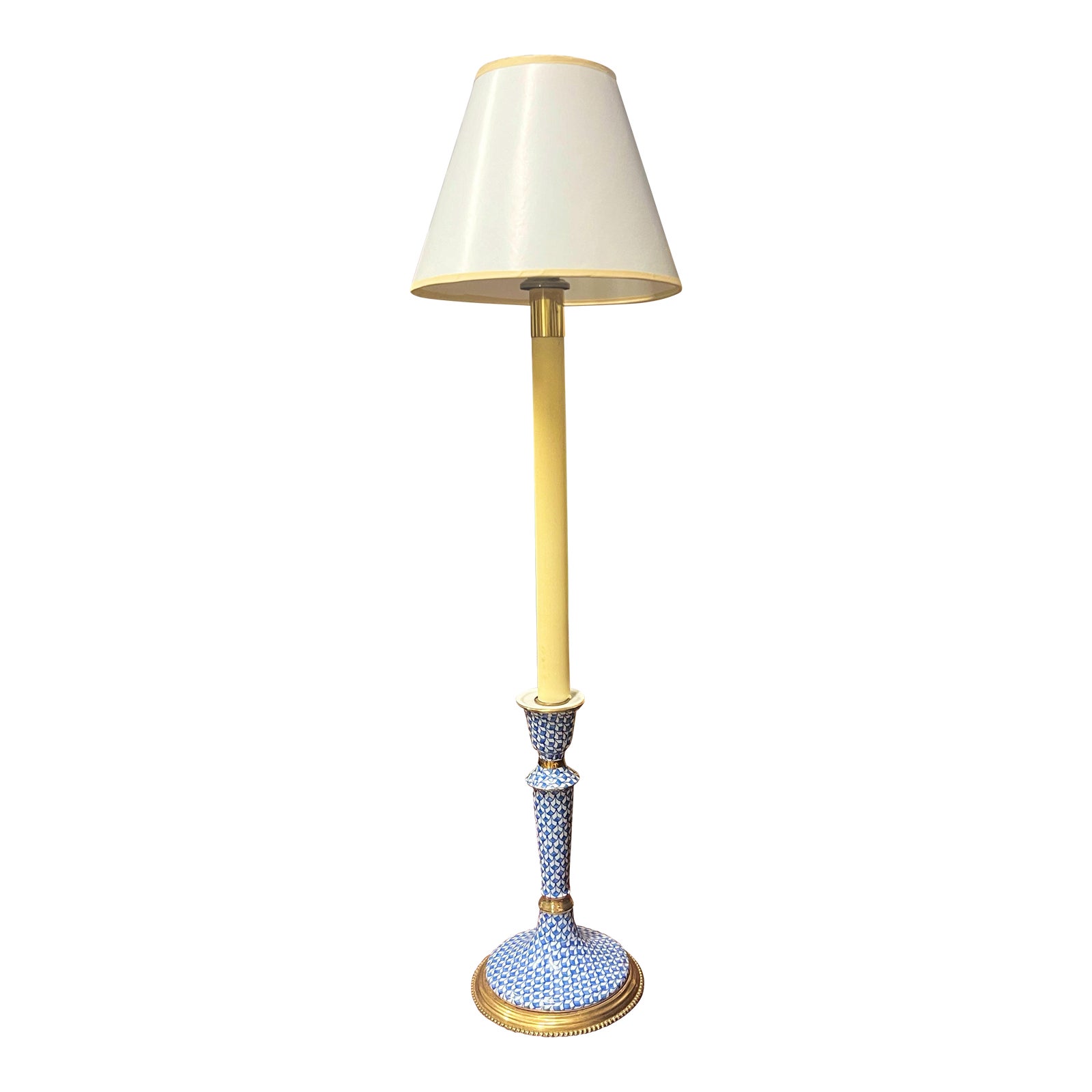 1990s Frederick Cooper Blue and White Fish Scale Table Lamp | Chairish