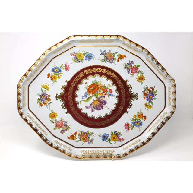 Vintage Octagonal Colorful Flowers Tray by Daher | Chairish