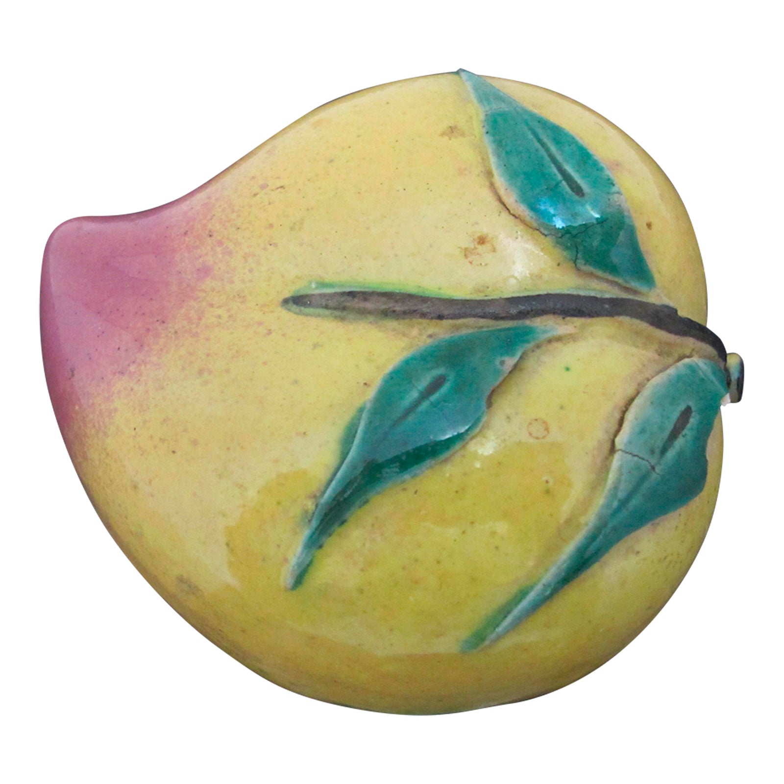 Chinese Bright Yellow Pink Green Porcelain Peach Altar Fruit Offering ...