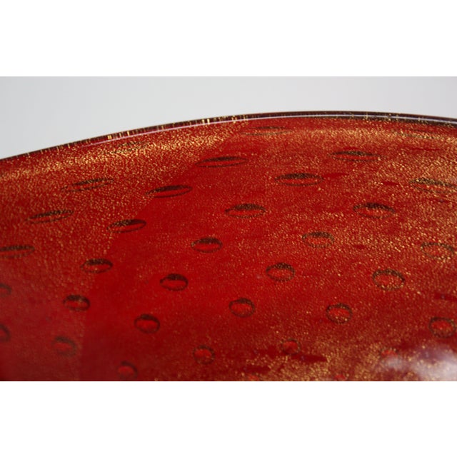 Italian Modern Ruby Red Murano 'Bollicine' Bowl With Gold Fleck | Chairish