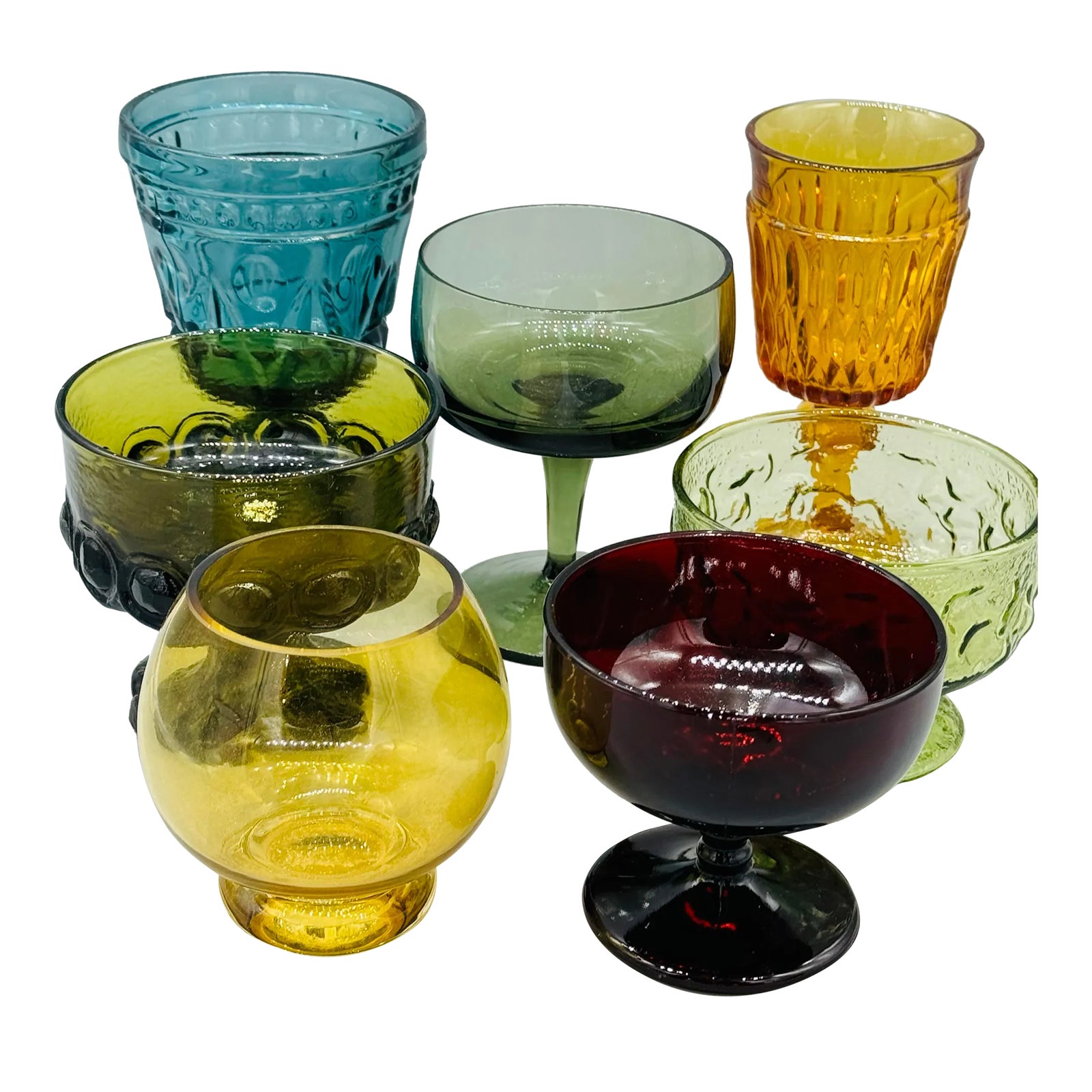 Mixed Set of 7 Vintage Solid Color Champagne Glasses | Chairish