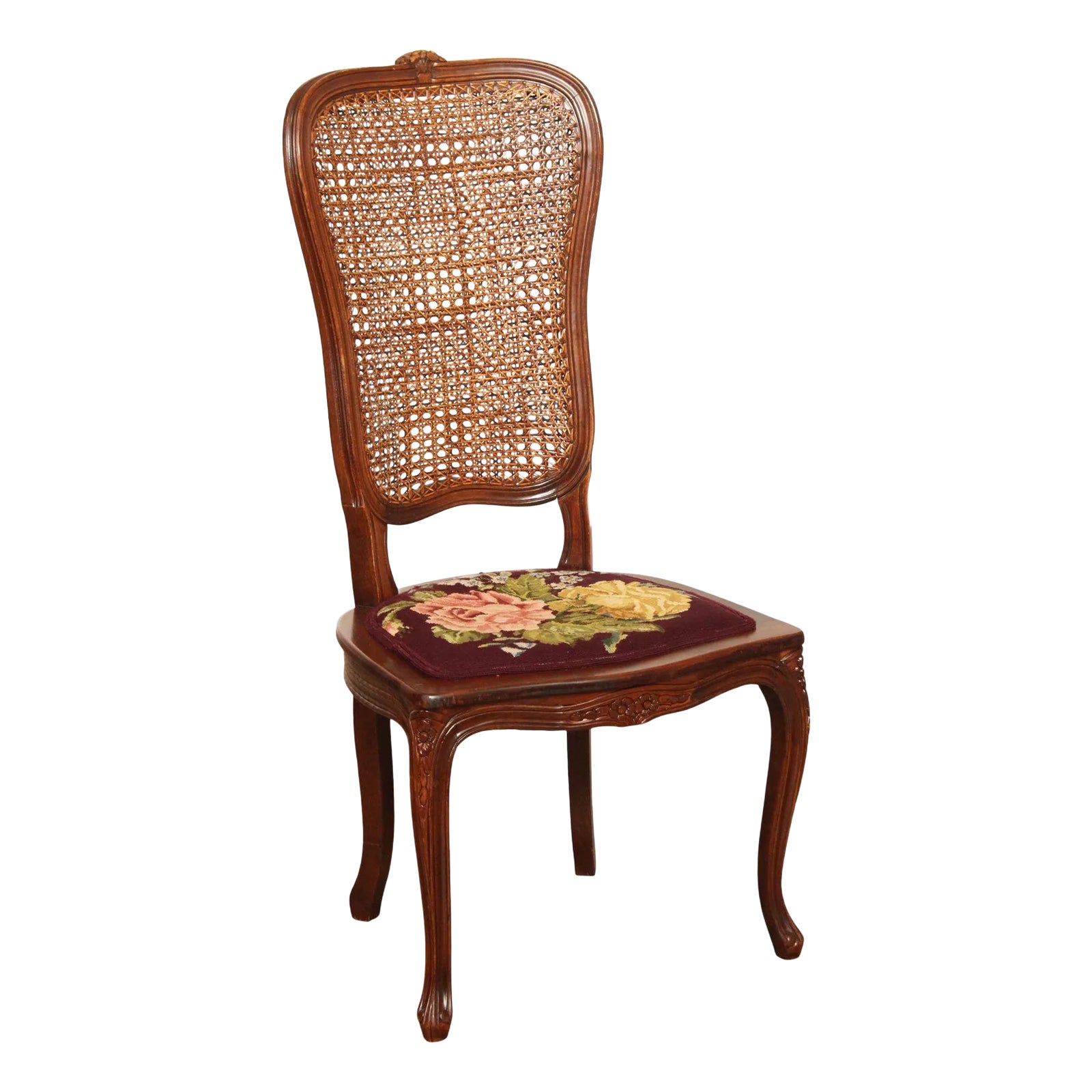 French Louis XV Style Vintage Cane Back Side Chair | Chairish