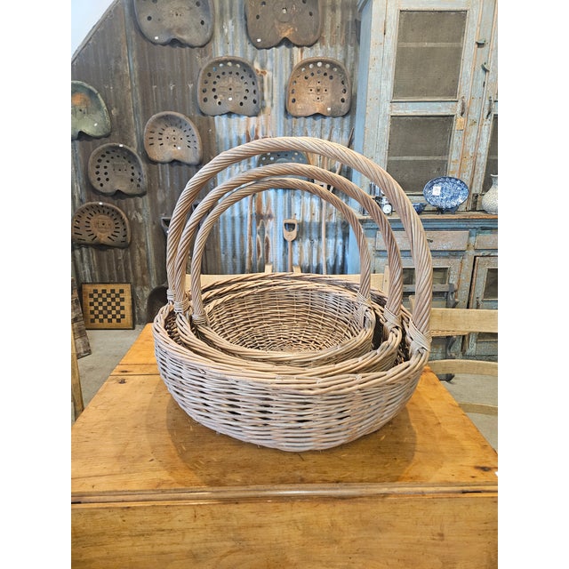 Set of 3 Large Vintage English Gathering Baskets | Chairish