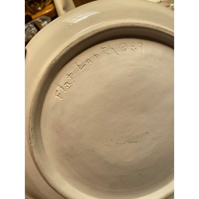 1987 Flat Earth Goose Large Blue & White Pottery Platter Plate Wall ...