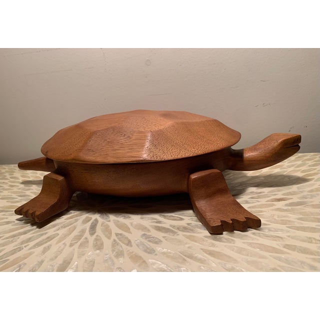 1960’s Hand Carved Teak Wood Figural Turtle Box | Chairish