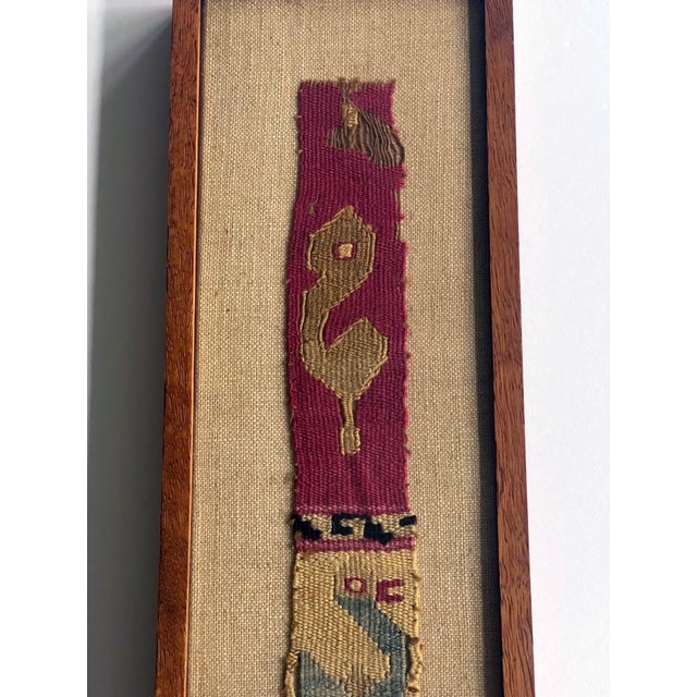 Antique Framed Pre Columbian Textile Fragment Bird Motifs Chimu Peru