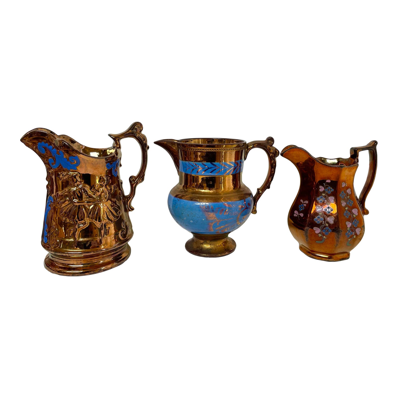 Antique English Lusterware Pitchers- Set of 3 | Chairish