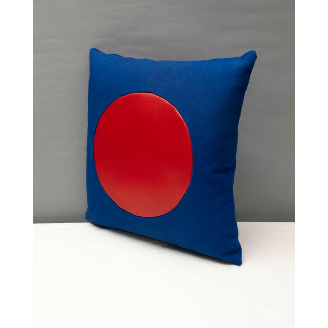 Blue Canvas Geometric Red Circle Handmade Pillow | Chairish