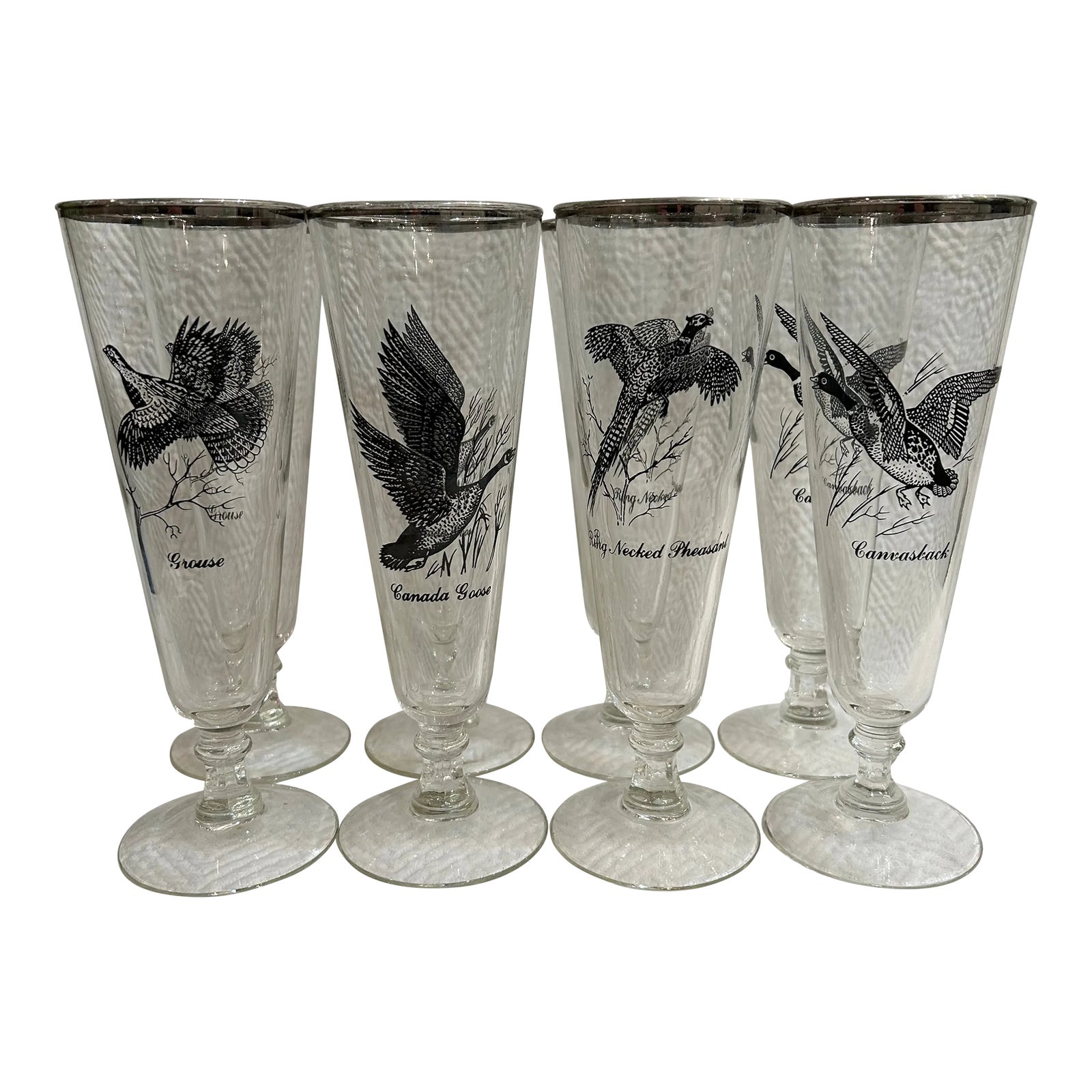 Mid 20th Century Federal Glass “Sportsman” Wild Bird Pilsner Glasses ...