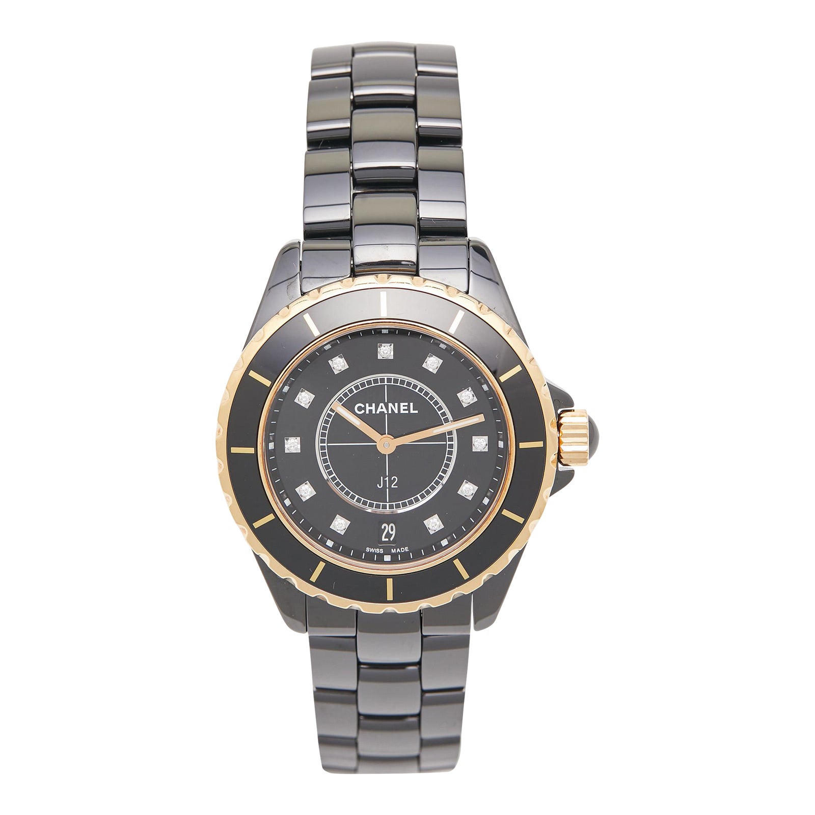 Chanel Black Ceramic Diamond J12 H2544 Women's Wristwatch 38 Mm | Chairish